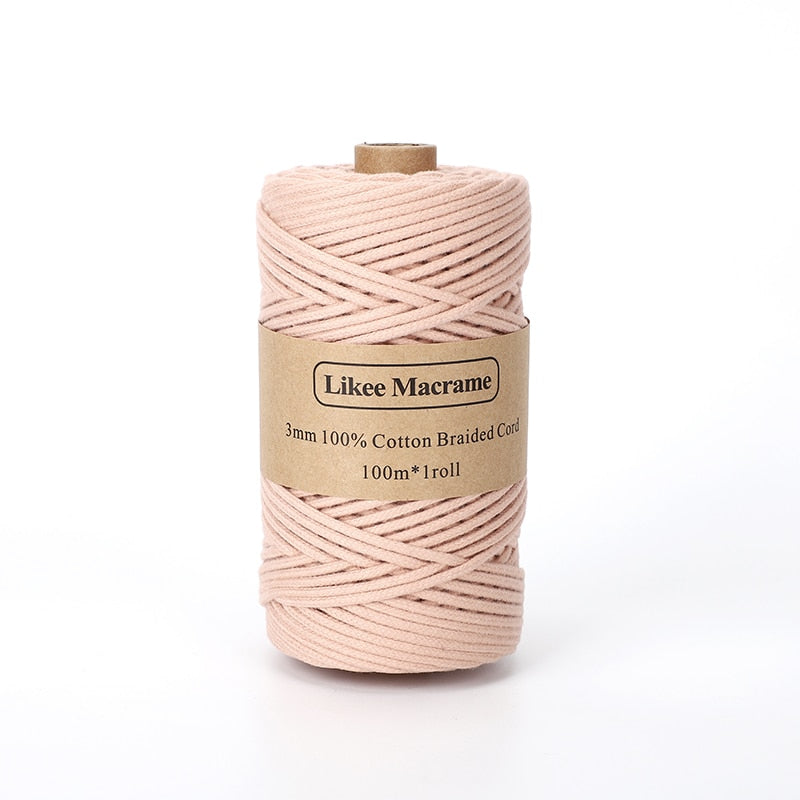 Corde macramé 3mm tressée 100m couleur rose pastel | maison-macramé