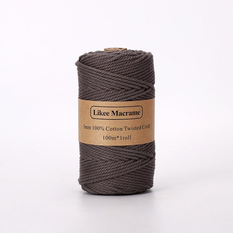 Fil macramé 3mm Torsadé 100m couleur marron | maison-macramé